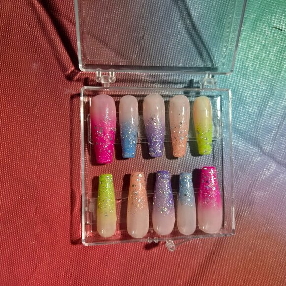 aesthetics by vixtina | Makeup | Ombre French Tip Custom Rainbow Press On Nails | Poshmark